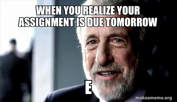 When you realize your assignment is due tomorrow e - I Guarantee it ...