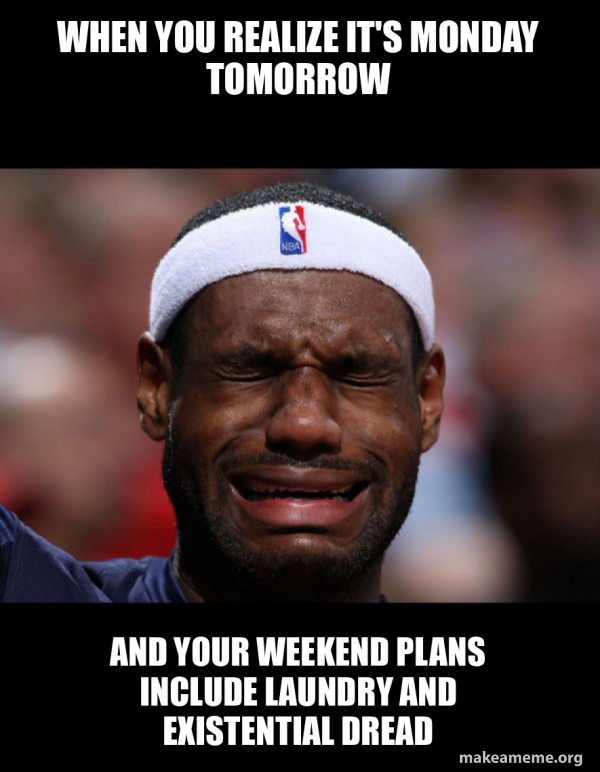 When you realize it's Monday tomorrow And your weekend plans include ...