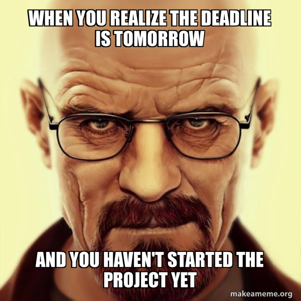 When you realize the deadline is tomorrow And you haven't started the ...