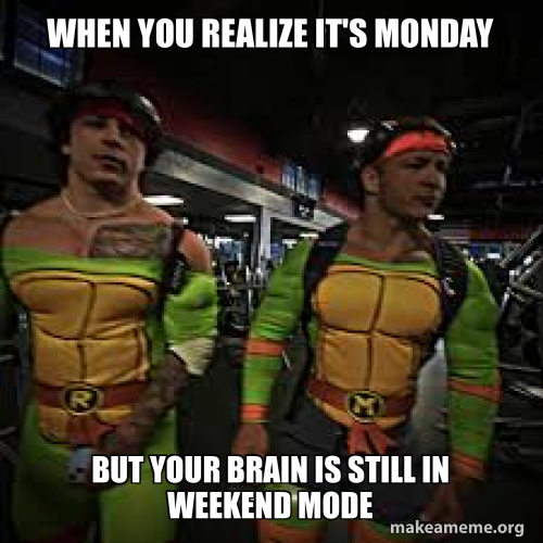 When you realize it's Monday But your brain is still in weekend mode ...
