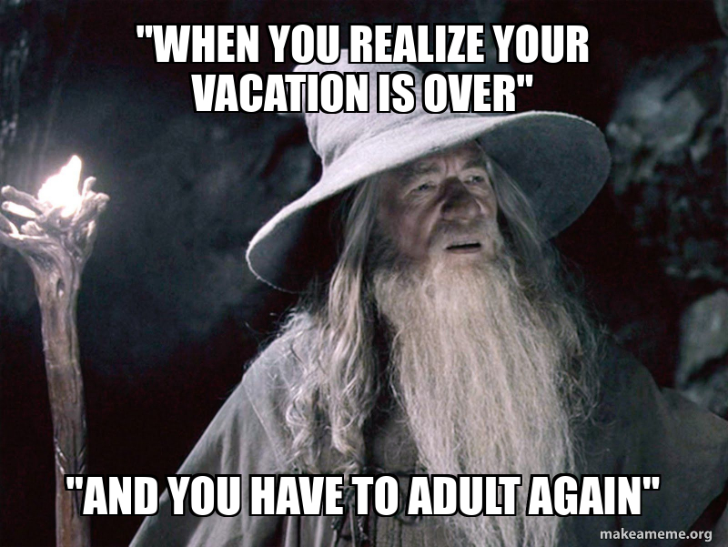 "When you realize your vacation is over" "And you have to adult again ...
