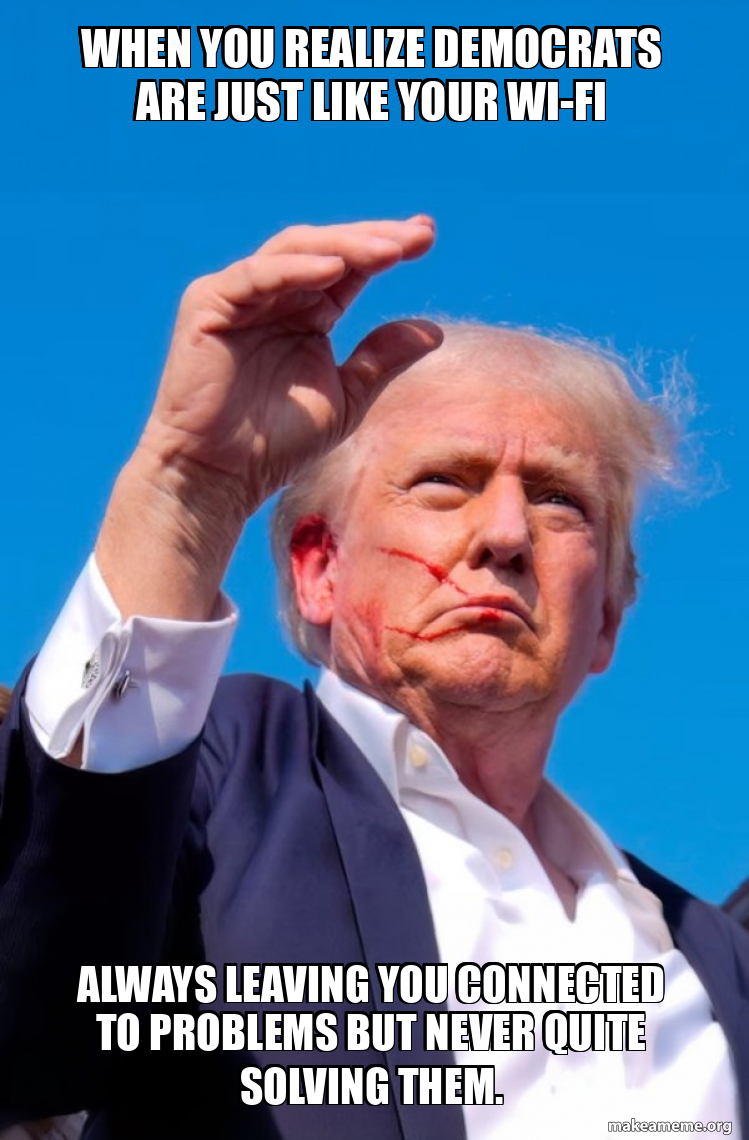 When you realize Democrats are just like your Wi-Fi Always leaving you connected to problems but ...