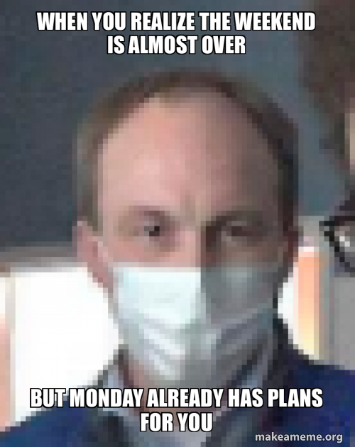 When you realize the weekend is almost over But Monday already has plans for you Meme Generator