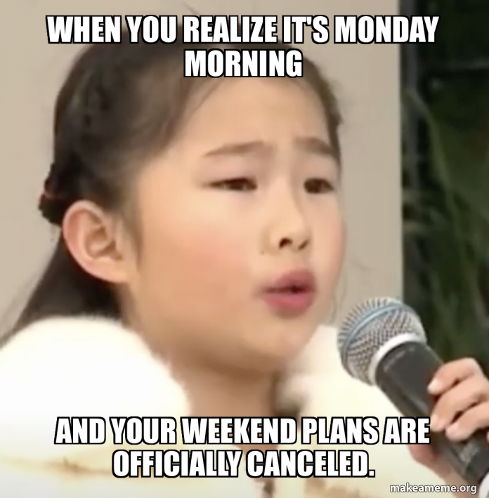 When you realize it's Monday morning And your weekend plans are ...