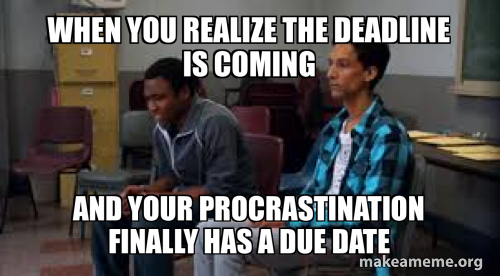 When you realize the deadline is coming And your procrastination ...