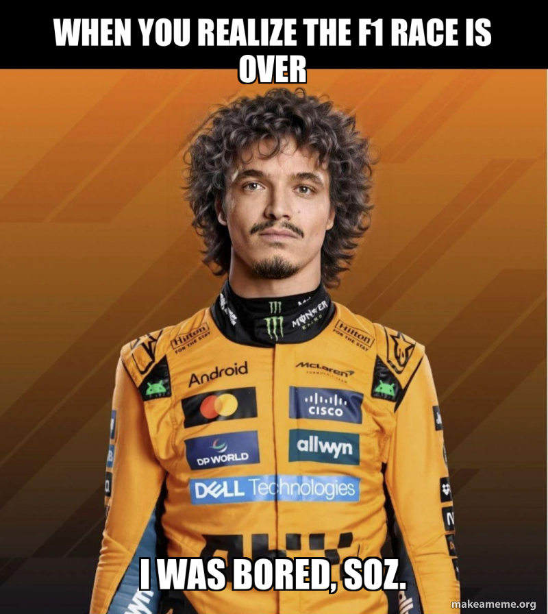 When you realize the F1 race is over I was bored, soz. Meme Generator