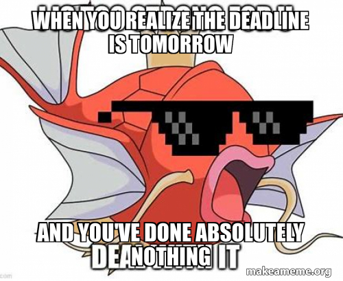 When you realize the deadline is tomorrow And you've done absolutely ...