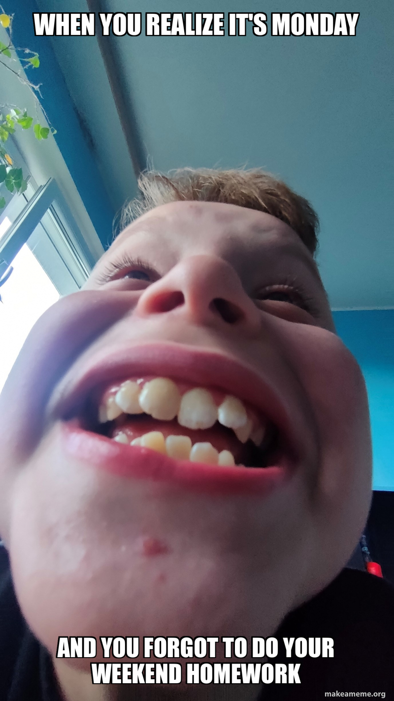 When you realize it's Monday And you forgot to do your weekend homework ...