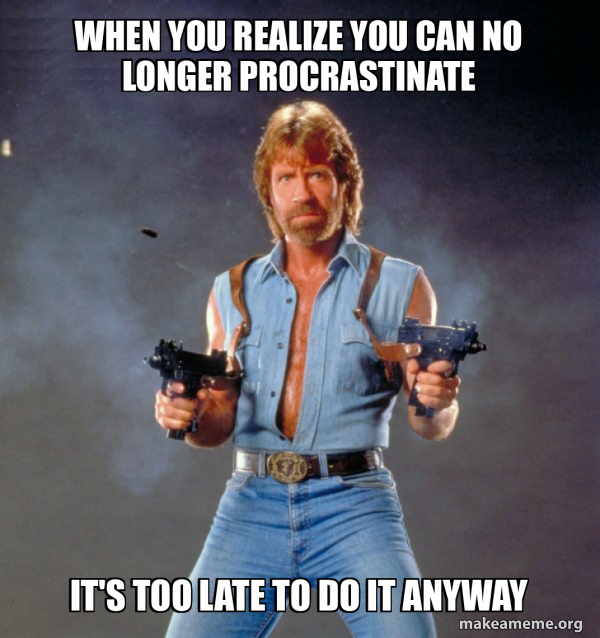 When you realize you can no longer procrastinate It's too late to do it ...