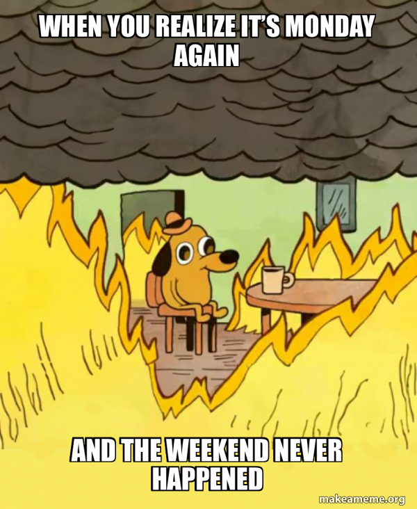When you realize it’s Monday again And the weekend never happened ...