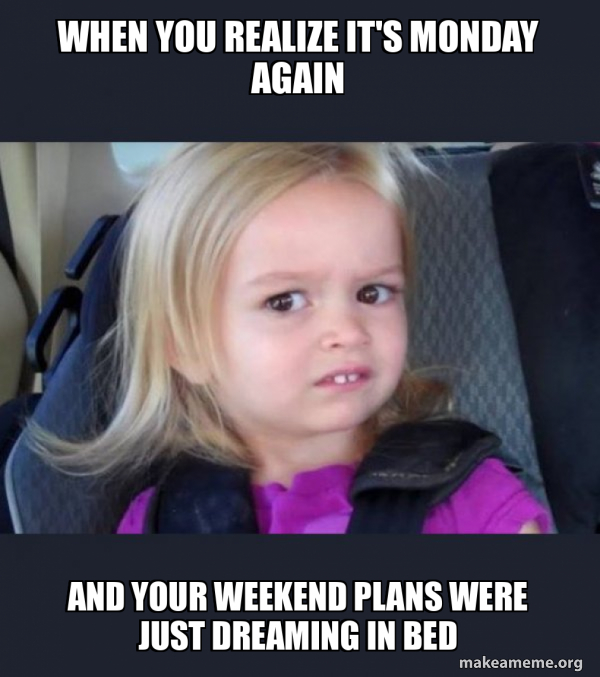 When you realize it's Monday again And your weekend plans were just ...