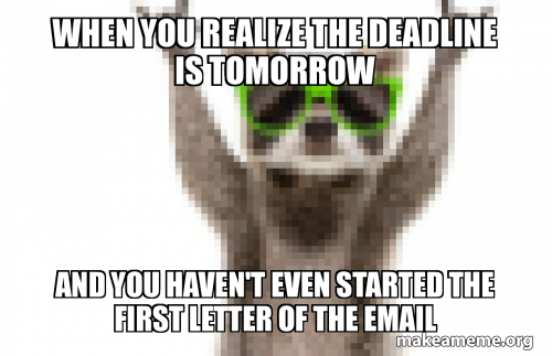 When you realize the deadline is tomorrow And you haven't even started ...