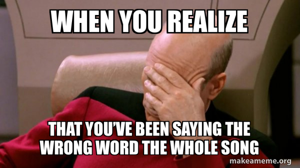 When you realize That you’ve been saying the wrong word the whole song ...
