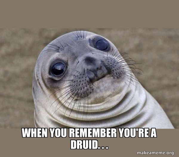 When you remember you're a Druid. . . - Squeamish Seal Meme Generator