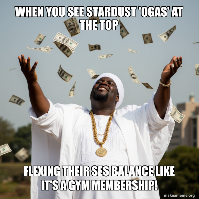 When you see Stardust 'Ogas' at the Top Flexing their SE$ balance like ...