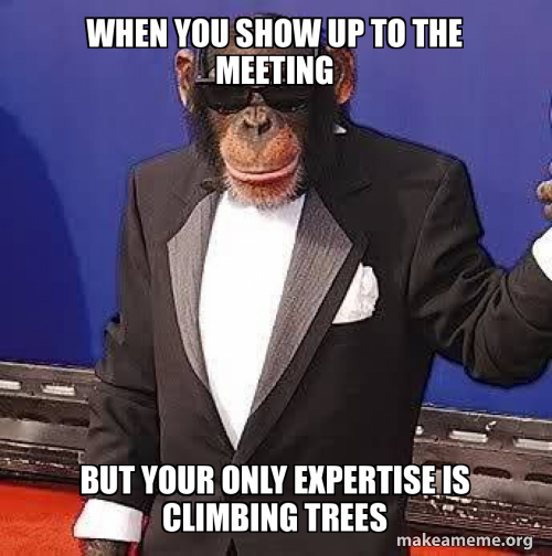 When you show up to the meeting But your only expertise is climbing ...