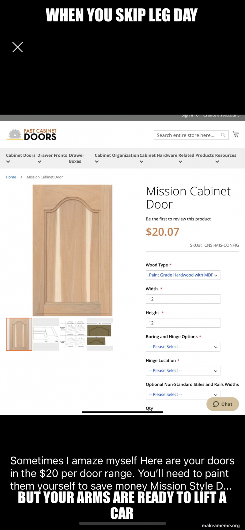 When you skip leg day But your arms are ready to lift a car Meme Generator
