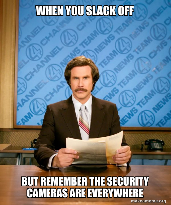 When you slack off but remember the security cameras are everywhere ...