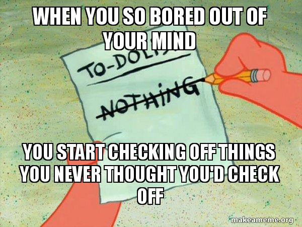 When you so bored out of your mind You start checking off things you ...