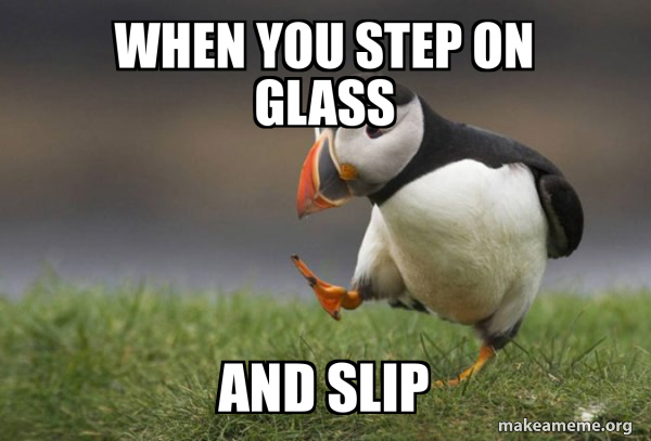 when you step on glass and slip - Unpopular Opinion Puffin Meme Generator