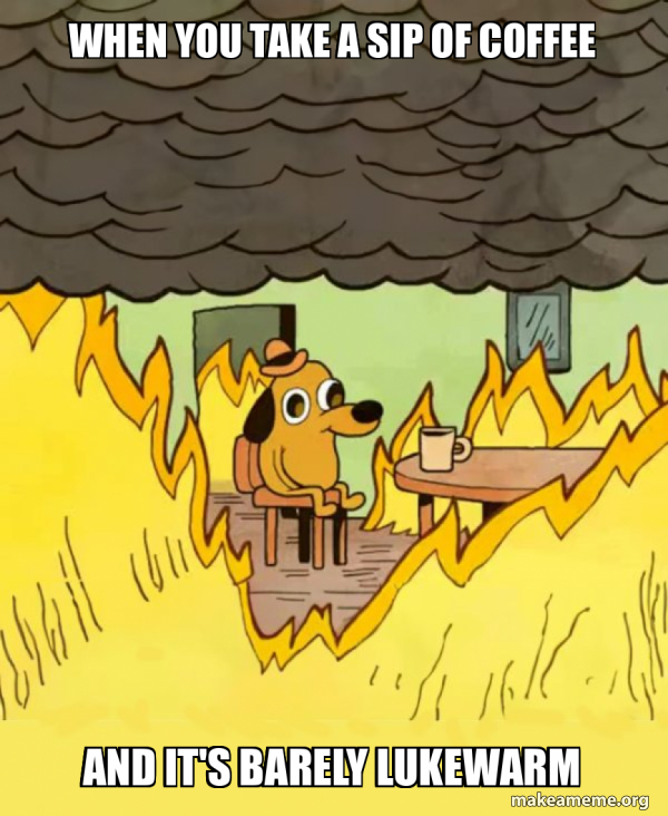 When you take a sip of coffee And it's barely lukewarm - This Is Fine ...
