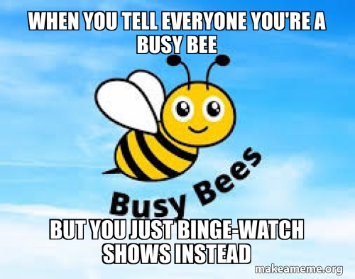 When you tell everyone you're a busy bee But you just binge-watch shows ...