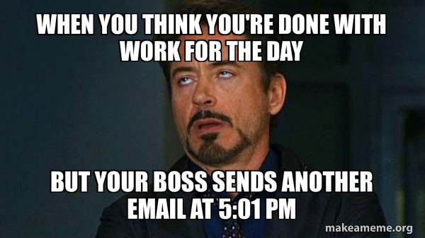 When you think you're done with work for the day But your boss sends ...