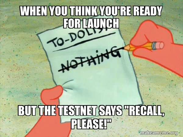 When you think you're ready for launch But the testnet says "Recall ...