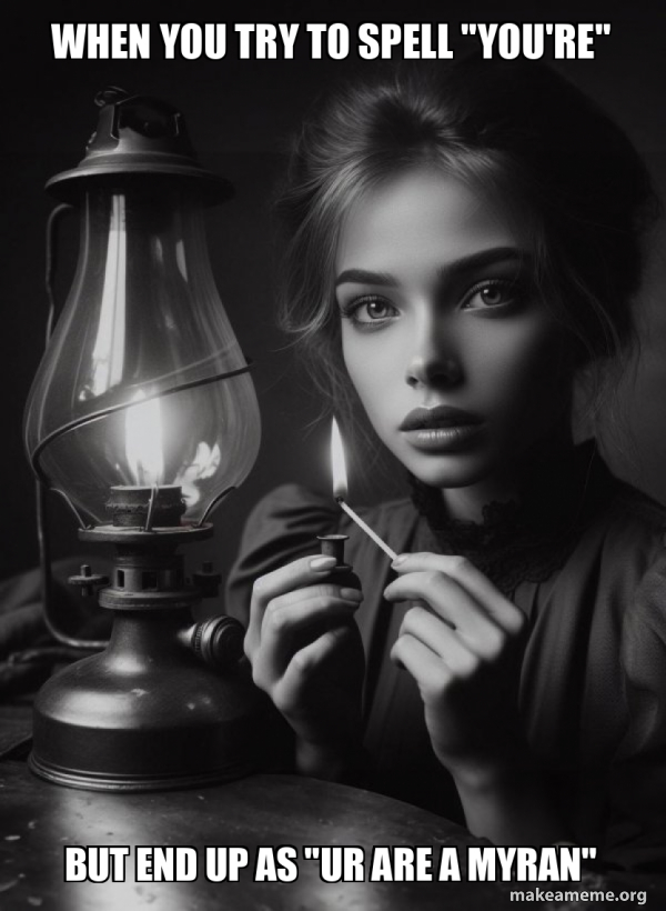 When you try to spell "you're" But end up as "Ur are a myran ...