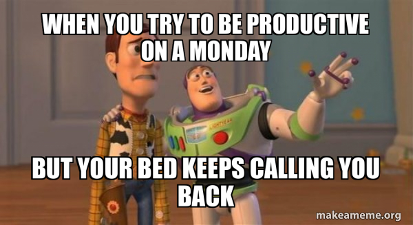 When you try to be productive on a Monday But your bed keeps calling ...