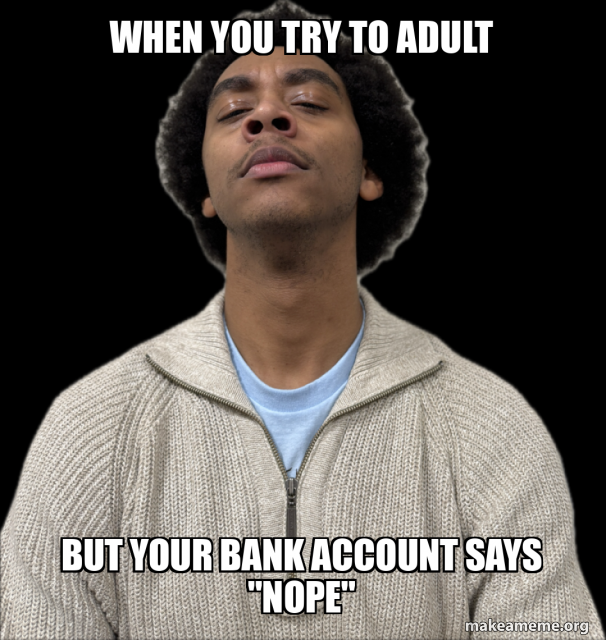 When you try to adult But your bank account says "nope" Meme Generator