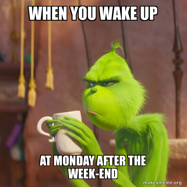 When you wake up at monday after the week-end - Grinch Meme Generator