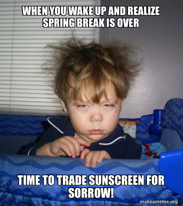 When you wake up and realize spring break is over Time to trade ...