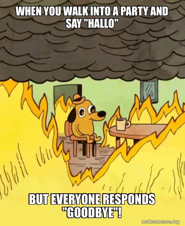 When you walk into a party and say "Hallo" But everyone responds ...
