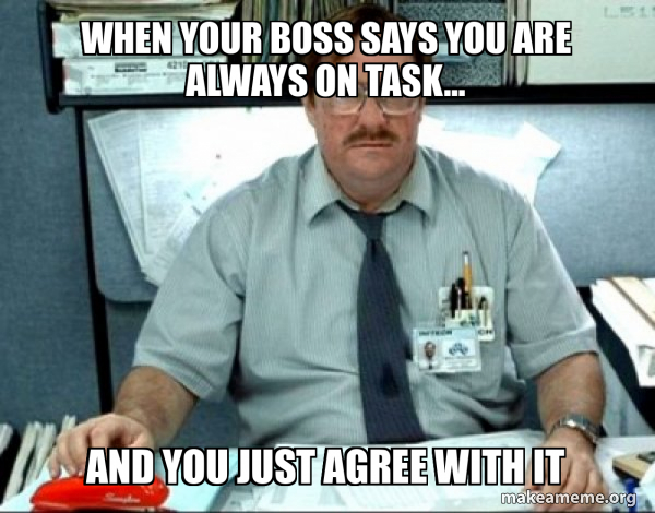 When your boss says you are always on task... And you just agree with ...