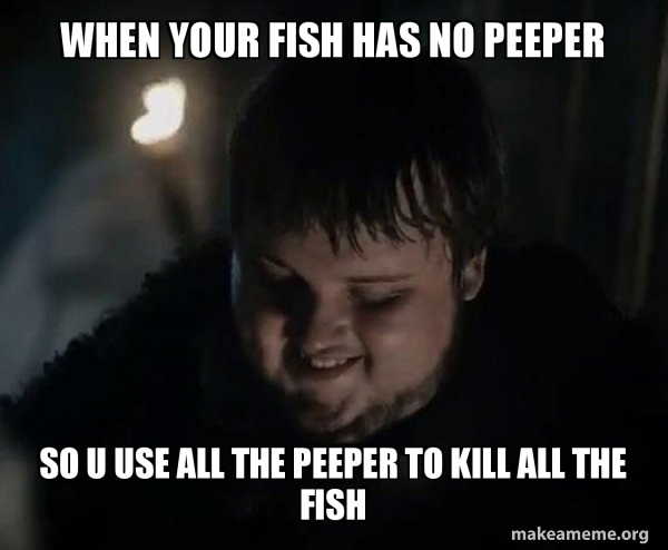 when your fish has no peeper so u use all the peeper to kill all the ...