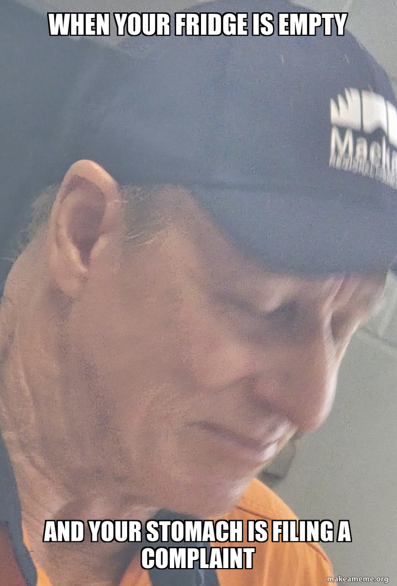 When your fridge is empty And your stomach is filing a complaint Meme Generator