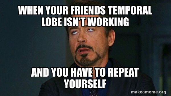 When your friends temporal lobe isn't working and you have to repeat ...