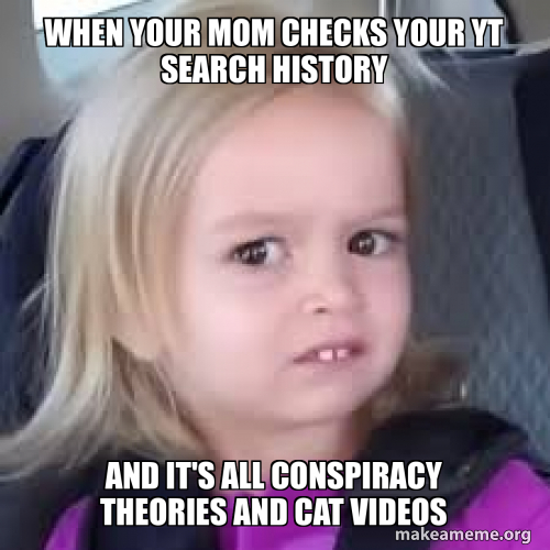 When your mom checks your YT search history And it's all conspiracy ...