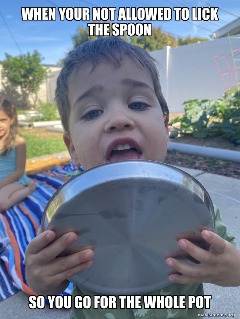 When your not allowed to lick the spoon So you go for the whole pot ...