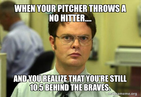 When your pitcher throws a no hitter.... And you realize that you're ...