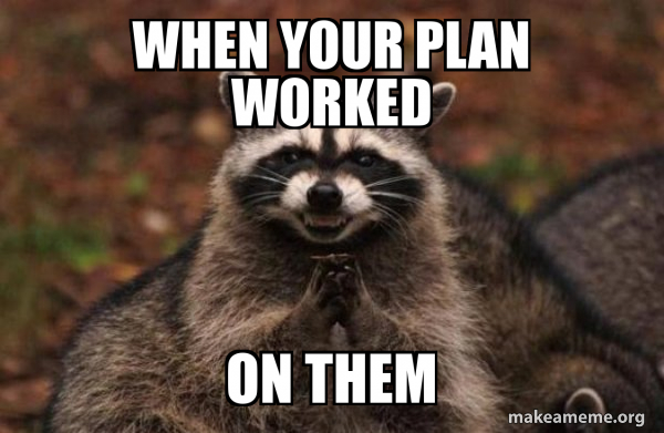 when your plan worked on them - Evil Plotting Raccoon Meme Generator