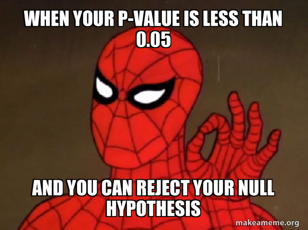 When your p-value is less than 0.05 and you can reject your null ...