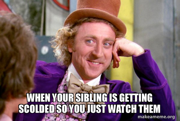 when your sibling is getting scolded so you just watch them ...