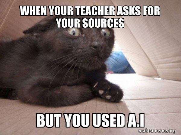 when your teacher asks for your sources but you used a.i - Schitzo Cat ...