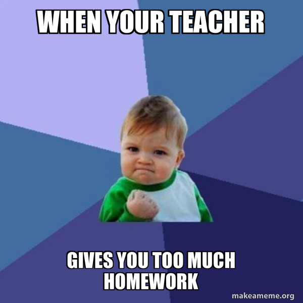 when your teacher gives you too much homework - Success Kid Meme Generator