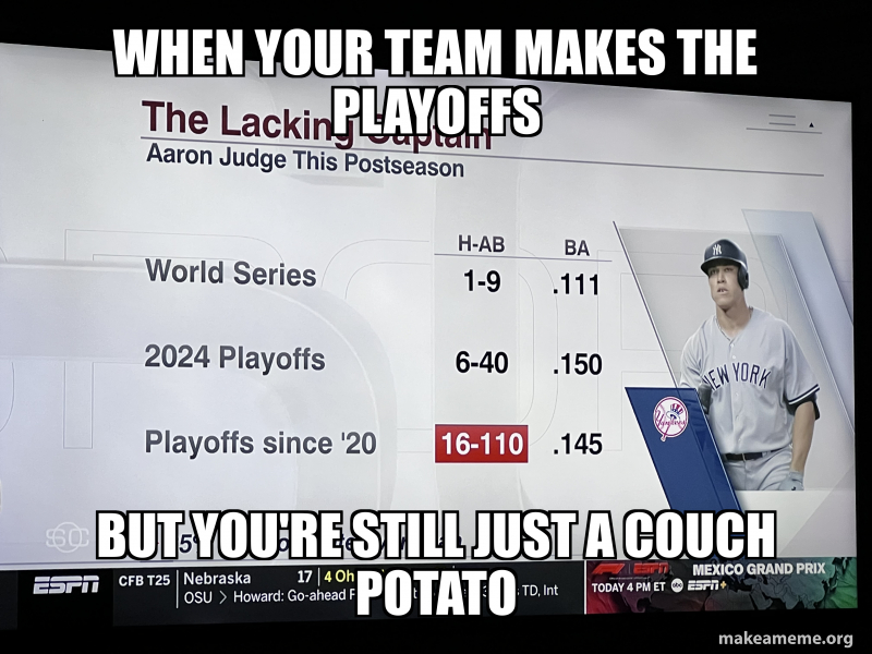 When your team makes the playoffs But you're still just a couch potato ...