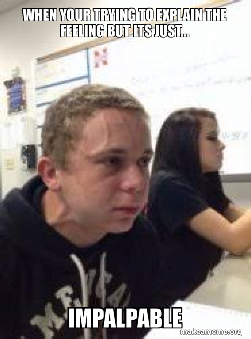 When your trying to explain the feeling but its just... Impalpable Meme ...