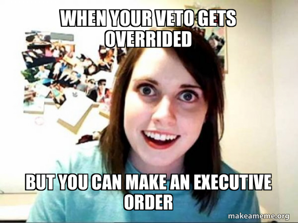 When your veto gets overrided But you can make an executive order ...