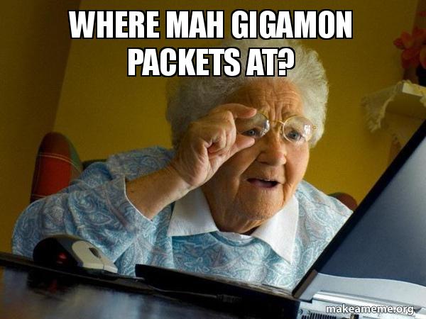 Where mah gigamon packets at? - Internet Grandma Meme Generator